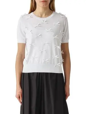 MEIMEIJ Viscose Knit Jumper With Bow Embellishments - White