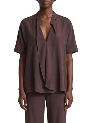 MEIMEIJ Short Sleeve Draped Blouse - Brown