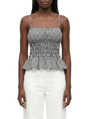 Michael Kors Gingham Smocked Peplum Top - Black