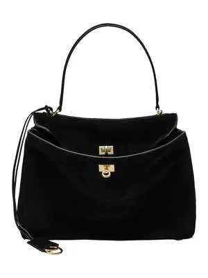 Balenciaga Medium Rodeo Bag In Suede Calfskin - Black