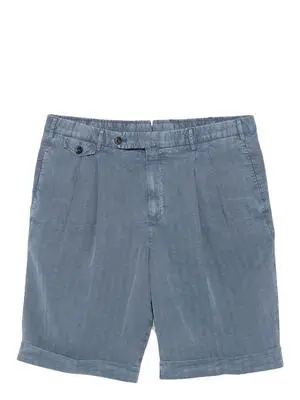 PT TORINO Linen Blend Pleated Shorts - Blue