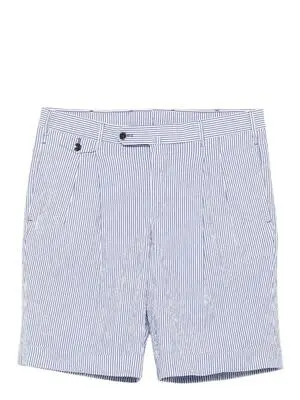 PT TORINO Striped Seersucker Cotton Shorts - Blue