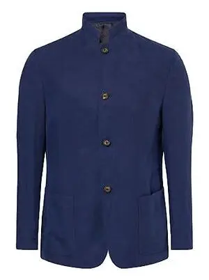 Eleventy Stand-collar Single-breasted Linen-blend Jacket - New Blue