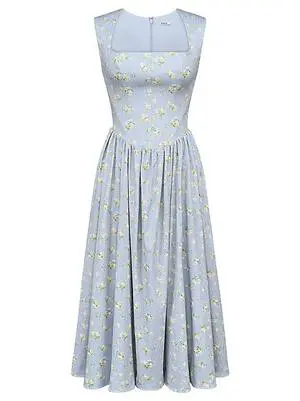 House Of Cb Emmy Floral-print Cotton Midi Dress - Blue Floral