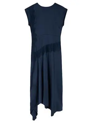 Whistles Lace-insert Asymmetric-hem Satin Midi Dress - Navy