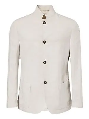 Eleventy Stand Collar Single-breasted Linen-blend Jacket - Sand