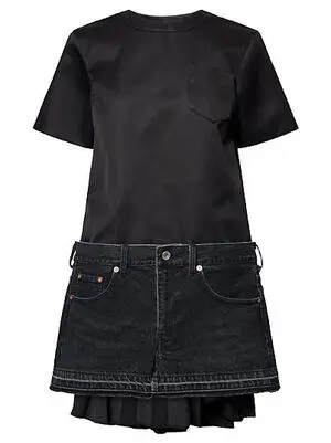Sacai Cotton-and-silk Mini Dress - Black
