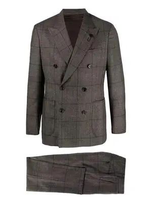 LARDINI Plaid-check Double-breasted Wool Suit - Brown