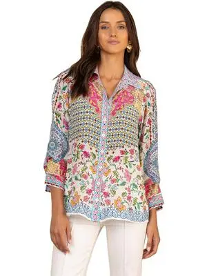 Hale Bob Inez Silk Patchwork Blouse - Neutral