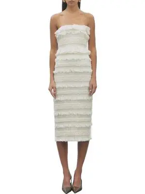 MAUDE CLUB Annalise Shirred Ruffle-trim Midi Dress - Ivory