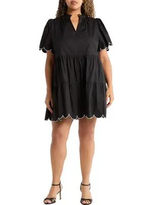 SUGARLIPS Kyra Poplin Tiered Scallop Mini Dress - Black
