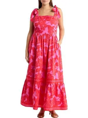 SUGARLIPS Floral Smocked Maxi Dress - Fuchsia-red