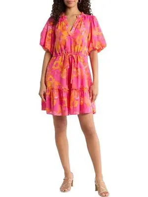 SUGARLIPS Elaris Floral Noella Shift Mini Dress - Fuchsia-orange-multi