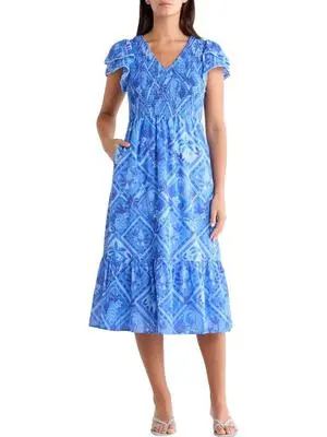 SUGARLIPS Kaidy Tropical Print Midi Dress - Blue Multi