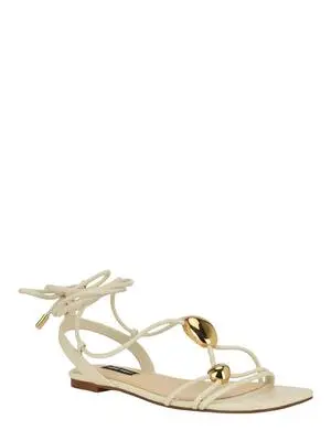 Nine West Niraa Ankle Wrap Flat Sandal - Ivory