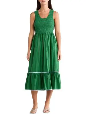 SUGARLIPS Jessy Smocked Midi Dress - Emerald