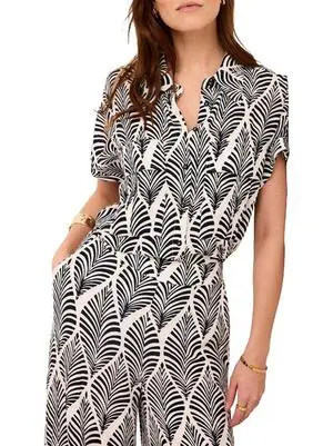 Mint Velvet Leaf Print Resort Shirt - Blue