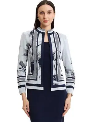 Ming Wang Heritage Abstract Knit Jacket - Indigo/white