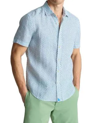 UNTUCKIT Redcroft Microprint Short Sleeve Linen Button-up Shirt - Blue