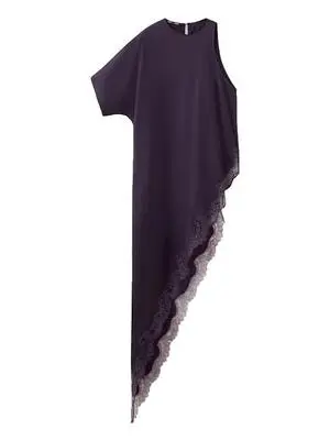 Mango Lace Trim Asymmetric Satin Top - Purple