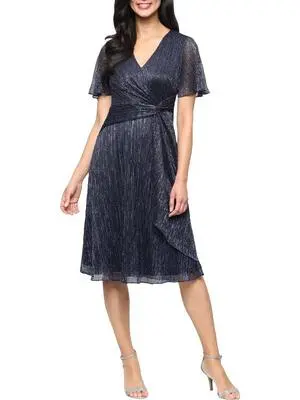 SL FASHIONS Knot Front Metallic Cocktail Dress - Navy
