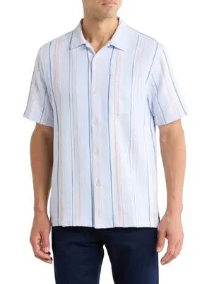 Tommy Bahama Milano Textured Stripe Cotton Camp Shirt - Dew Drop