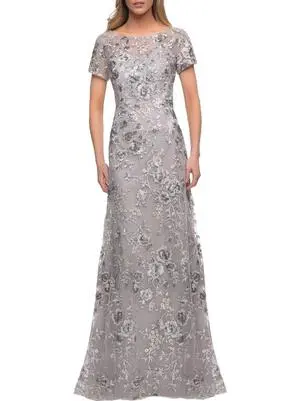La Femme Satin Ball Gown - Silver