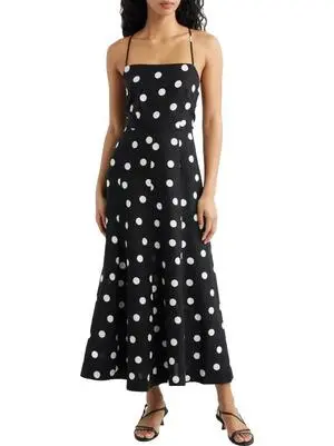 MANGO Polka Dot Lyocell-Linen Dress
