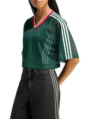 ADIDAS ORIGINALS Mesh Crop Jersey Top - Collegiate Green