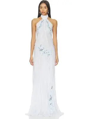 MUMA WORLD Vine Embroidered Maxi Dress - Blue