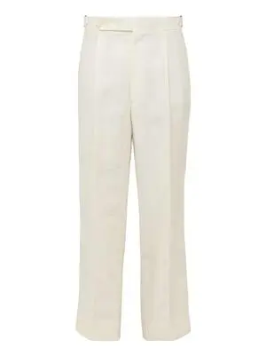 STOFFA Straight-Leg Pleated Linen Trousers Ivory