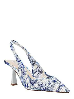 Betsey Johnson Beaded Slingback Heels - Blue Pattern