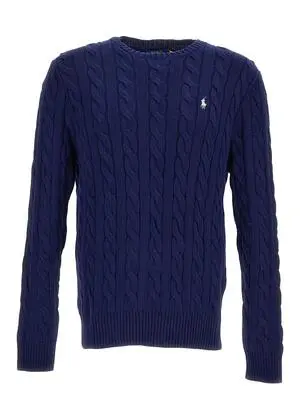 Polo Ralph Lauren Cable-Knit Cotton Crewneck Sweater Blu