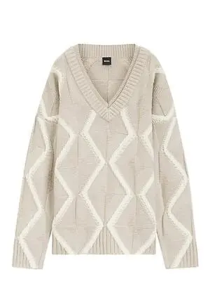 BOSS Relaxed-fit Aran Knitted Virgin-wool Jumper - Open Miscellaneous