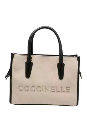 COCCINELLE Leather-trim Tote Bag With Embroidered Logo - Neutrals