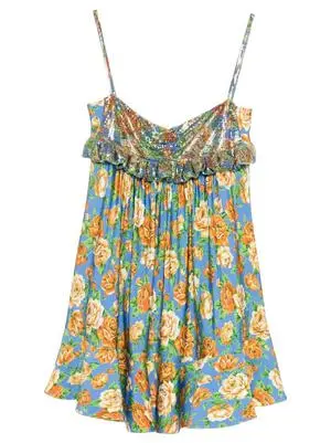 Rabanne Floral Print Mini Dress - Blue