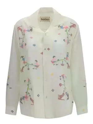 BAZISZT Joy Jam Embroidered Long-sleeve Shirt - Neutrals
