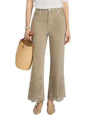 FRAME Eyelet High Rise Ankle Wide Flare Jeans - Thyme
