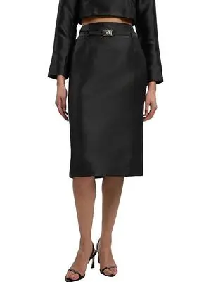 Karen Millen Satin Twill Belted Tailored Midi Skirt - Black