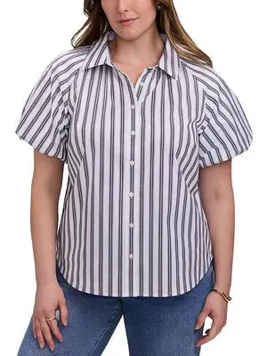 Foxcroft Paula Puff Sleeve Shirt - White/black