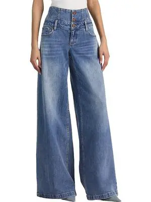 Alice + Olivia Whit Mid-rise Corset Jeans - Brooklyn Blue