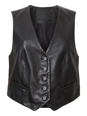 ALLSAINTS Arla Lea Leather Waistcoat - Black