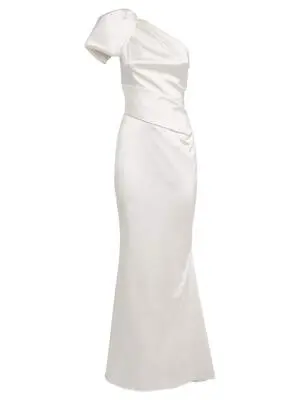Talbot Runhof Satin One-shoulder Draped Gown - Ivory