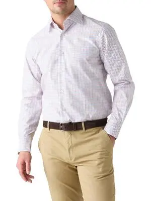 Robert Talbott Madison Check Light Weight Poplin Shirt In Contemporary Fit Orange Multi