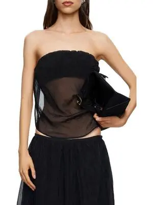 Lioness Intuition Sheer Strapless Crop Top - Noir