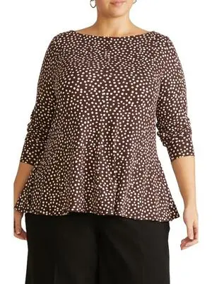 Universal Standard Long Sleeve Jersey Top - Brown/white Dot