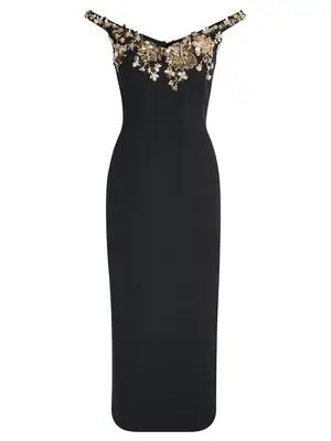 Pamella Roland Embellished Off-the-shoulder Midi Dress - Black