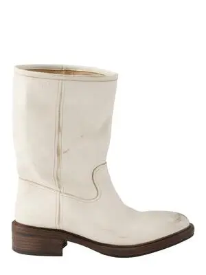 Prada Leather Vintage-effect Mid-calf Boots - Neutral