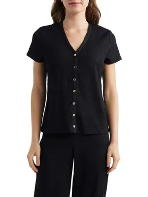 Anne Klein Textured Crepe Button-up Shirt - Anne Black
