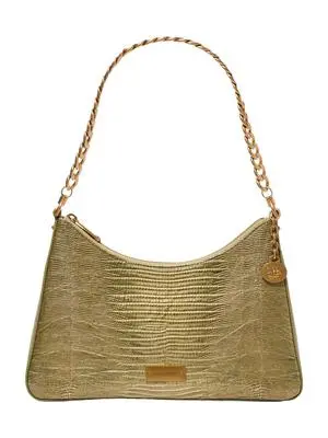 Brahmin Lizard Embossed Leather Shoulder Bag With Chain Strap - Olive
